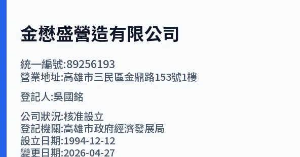 金懋盛營造有限公司的照片-統編 89256193(高雄市) 公司登記資料與營業項目詳細圖表