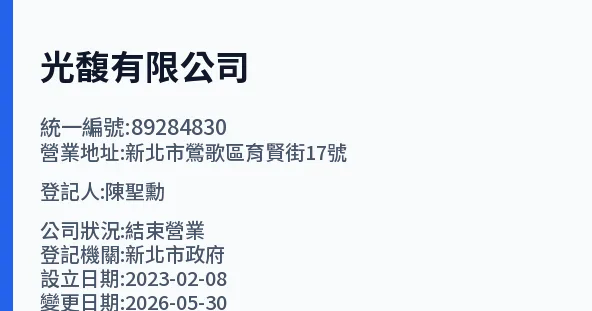 光馥有限公司的照片-統編 89284830(新北市) 公司登記資料與營業項目詳細圖表