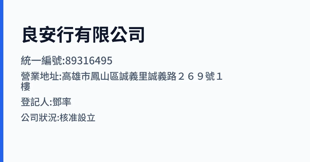 良安行有限公司 - 統編 89316495(高雄市) 公司登記資料與營業項目詳細圖表