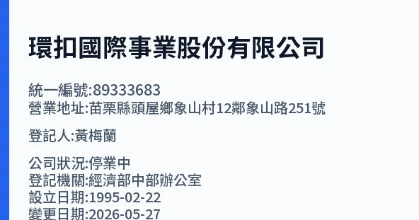 環扣國際事業股份有限公司的照片-統編 89333683(苗栗縣) 公司登記資料與營業項目詳細圖表
