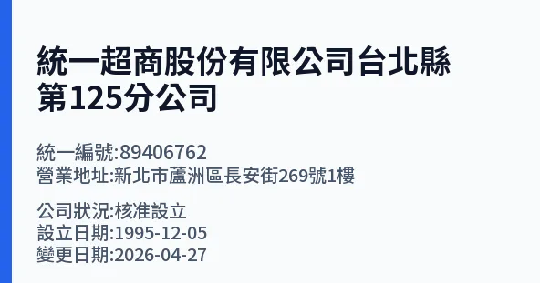統一超商股份有限公司台北縣第125分公司的照片-統編 89406762(新北市) 公司登記資料與營業項目詳細圖表