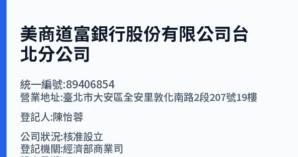 美商道富銀行股份有限公司台北分公司的照片-統編 89406854(臺北市) 公司登記資料與營業項目詳細圖表
