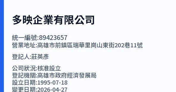 多映企業有限公司的照片-統編 89423657(高雄市) 公司登記資料與營業項目詳細圖表