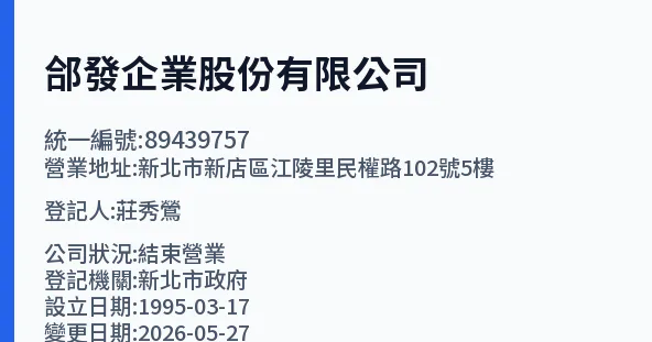 郃發企業股份有限公司的照片-統編 89439757(新北市) 公司登記資料與營業項目詳細圖表