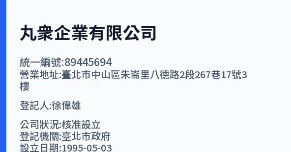 丸衆企業有限公司的照片-統編 89445694(臺北市) 公司登記資料與營業項目詳細圖表