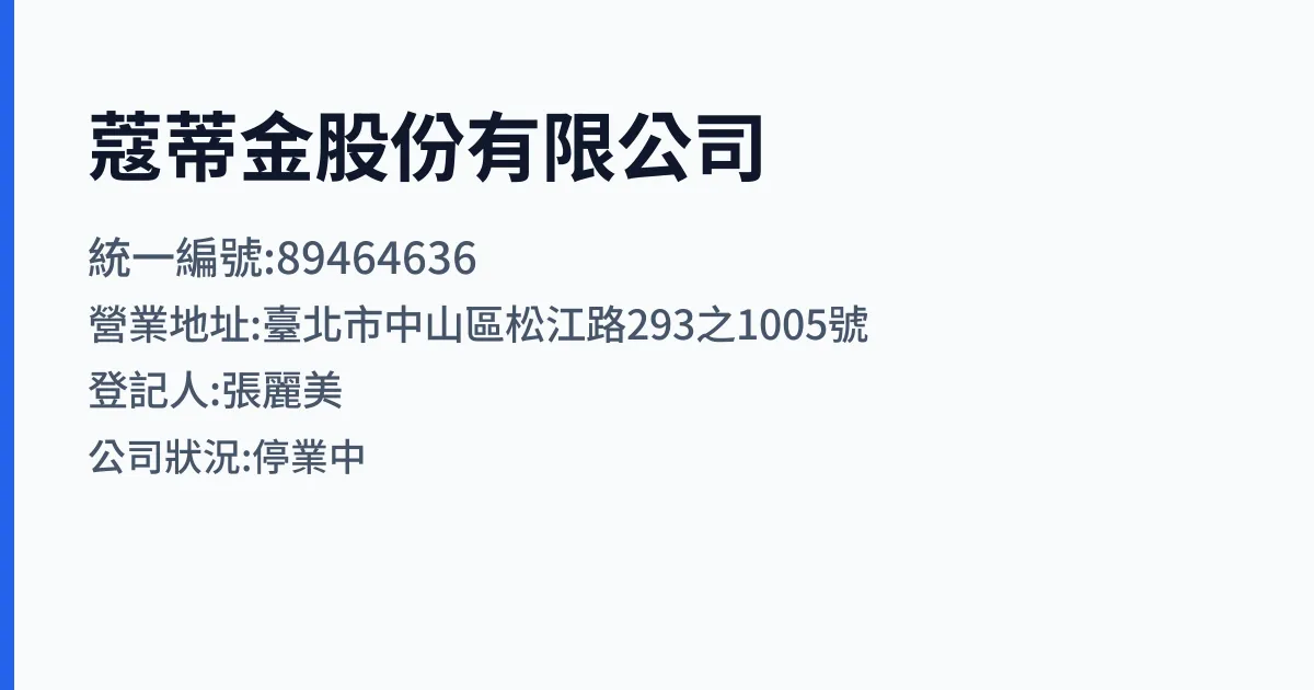 蔻蒂金股份有限公司 - 統編 89464636(臺北市) 公司登記資料與營業項目詳細圖表