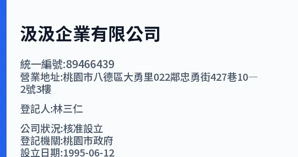 汲汲企業有限公司的照片-統編 89466439(桃園市) 公司登記資料與營業項目詳細圖表