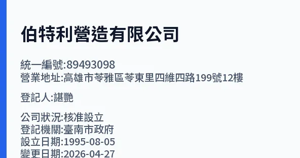 伯特利營造有限公司的照片-統編 89493098(高雄市) 公司登記資料與營業項目詳細圖表