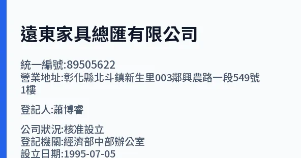 遠東家具總匯有限公司的照片-統編 89505622(彰化縣) 公司登記資料與營業項目詳細圖表