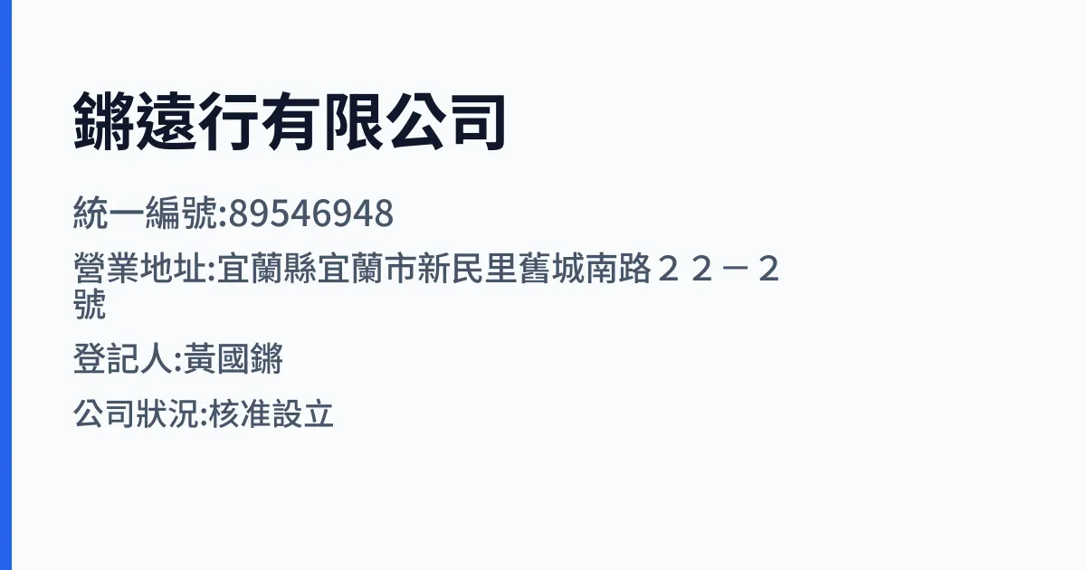 鏘遠行有限公司 - 統編 89546948(宜蘭縣) 公司登記資料與營業項目詳細圖表