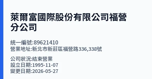 萊爾富國際股份有限公司福營分公司的照片-統編 89621410(新北市) 公司登記資料與營業項目詳細圖表