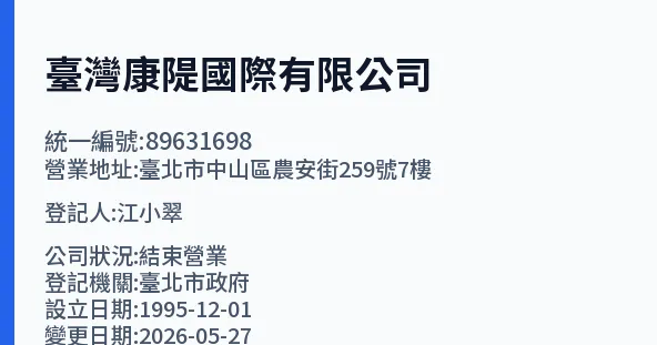 臺灣康隄國際有限公司的照片-統編 89631698(臺北市) 公司登記資料與營業項目詳細圖表