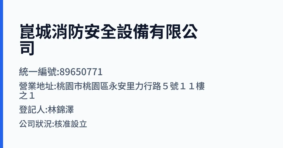 崑城消防安全設備有限公司 - 統編 89650771(桃園市) 公司登記資料與營業項目詳細圖表