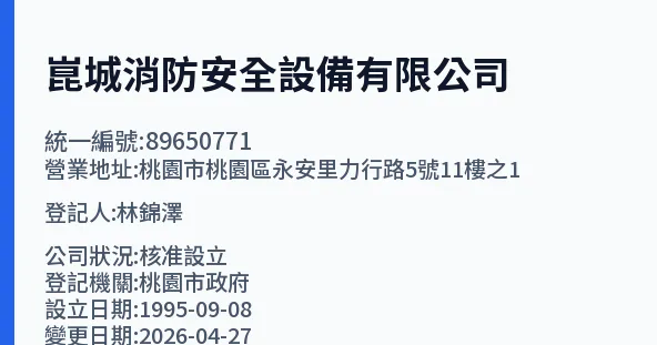 崑城消防安全設備有限公司的照片-統編 89650771(桃園市) 公司登記資料與營業項目詳細圖表