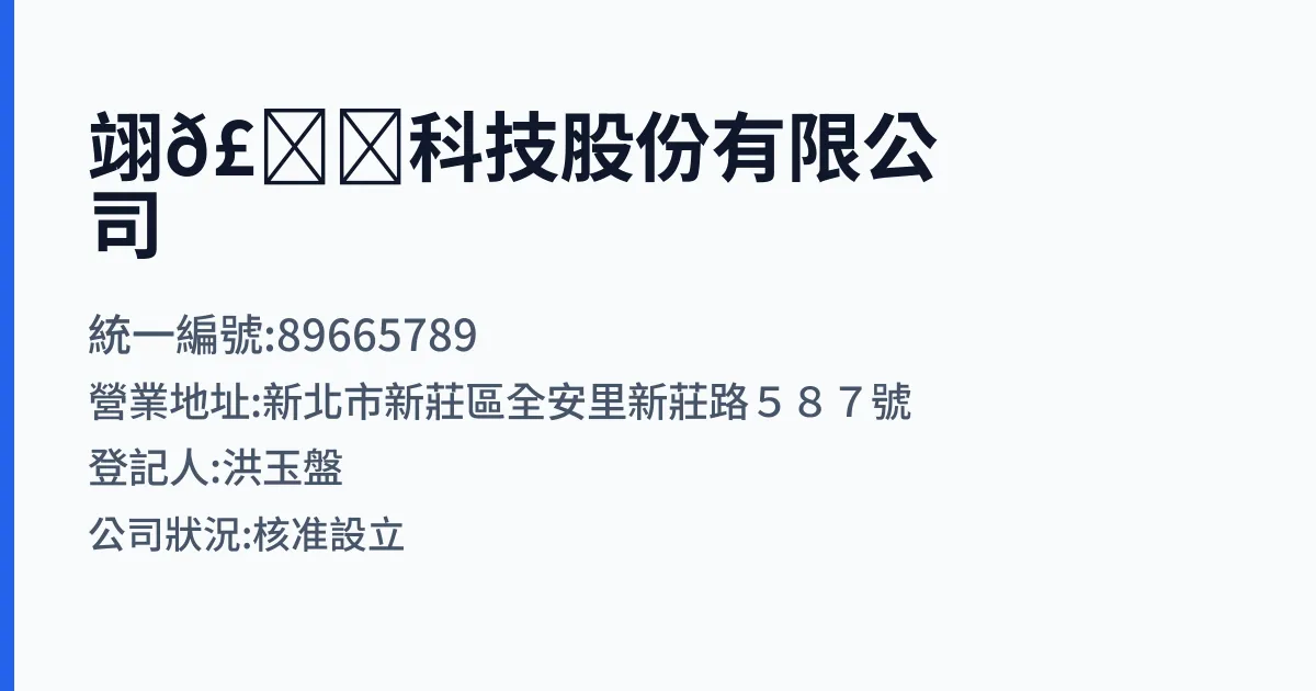 翊𣇓科技股份有限公司 - 統編 89665789(新北市) 公司登記資料與營業項目詳細圖表