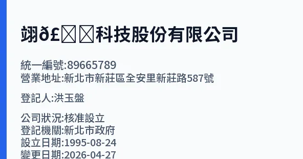 翊𣇓科技股份有限公司的照片-統編 89665789(新北市) 公司登記資料與營業項目詳細圖表