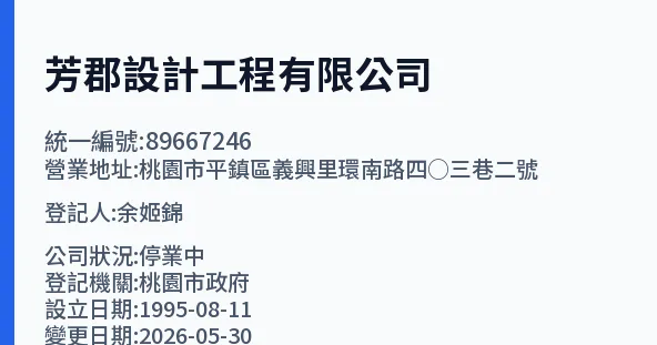 芳郡設計工程有限公司的照片-統編 89667246(桃園市) 公司登記資料與營業項目詳細圖表