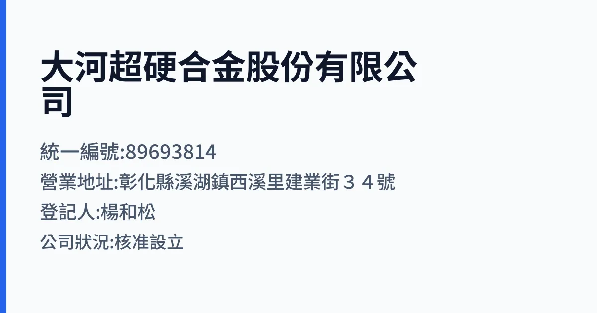 大河超硬合金股份有限公司 - 統編 89693814（彰化縣） 公司登記資料與營業項目詳細圖表