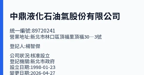 中鼎液化石油氣股份有限公司的照片-統編 89720241(新北市) 公司登記資料與營業項目詳細圖表