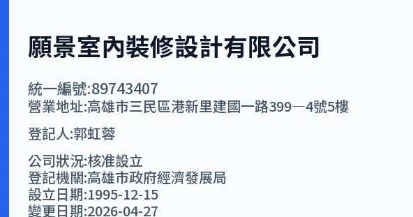 願景室內裝修設計有限公司的照片-統編 89743407(高雄市) 公司登記資料與營業項目詳細圖表