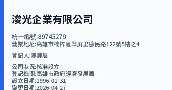 浚光企業有限公司的照片-統編 89745279(高雄市) 公司登記資料與營業項目詳細圖表