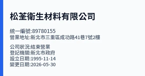 松荃衛生材料有限公司的照片-統編 89780155(新北市) 公司登記資料與營業項目詳細圖表