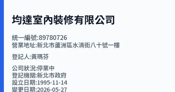 均達室內裝修有限公司的照片-統編 89780726(新北市) 公司登記資料與營業項目詳細圖表