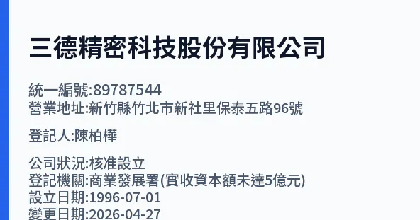 三德精密科技股份有限公司的照片-統編 89787544(新竹縣) 公司登記資料與營業項目詳細圖表