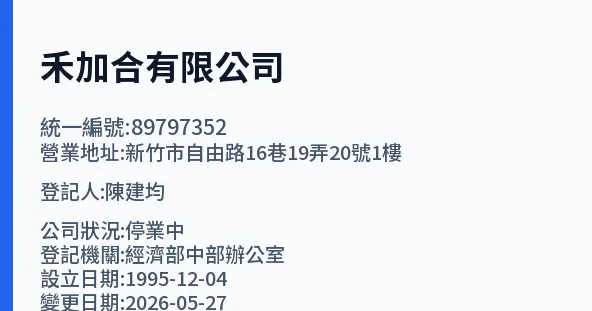 禾加合有限公司的照片-統編 89797352(新竹縣) 公司登記資料與營業項目詳細圖表