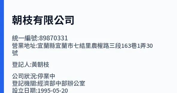 朝枝有限公司的照片-統編 89870331(宜蘭縣) 公司登記資料與營業項目詳細圖表