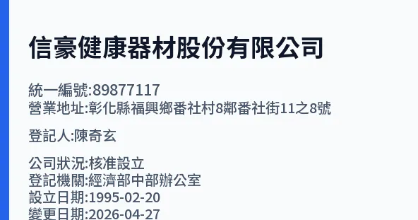 信豪健康器材股份有限公司的照片-統編 89877117(彰化縣) 公司登記資料與營業項目詳細圖表