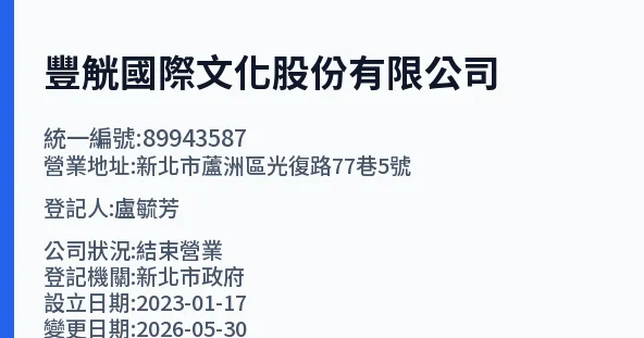 豐觥國際文化股份有限公司的照片-統編 89943587(新北市) 公司登記資料與營業項目詳細圖表