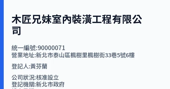 木匠兄妹室內裝潢工程有限公司的照片-統編 90000071(新北市) 公司登記資料與營業項目詳細圖表