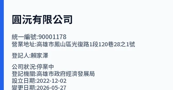 圓沅有限公司的照片-統編 90001178(高雄市) 公司登記資料與營業項目詳細圖表
