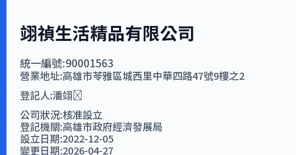 翊禎生活精品有限公司的照片-統編 90001563(高雄市) 公司登記資料與營業項目詳細圖表
