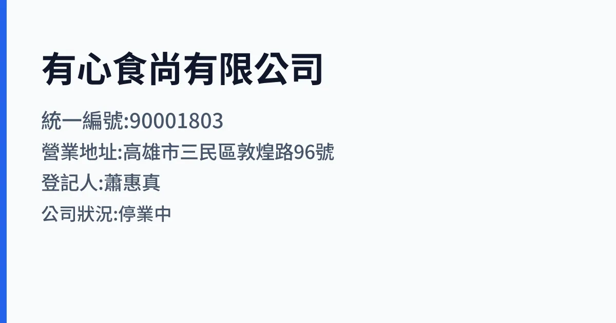 有心食尚有限公司 - 統編 90001803(高雄市) 公司登記資料與營業項目詳細圖表