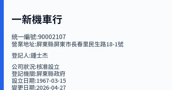 一新機車行的照片-統編 90002107(屏東縣) 公司登記資料與營業項目詳細圖表