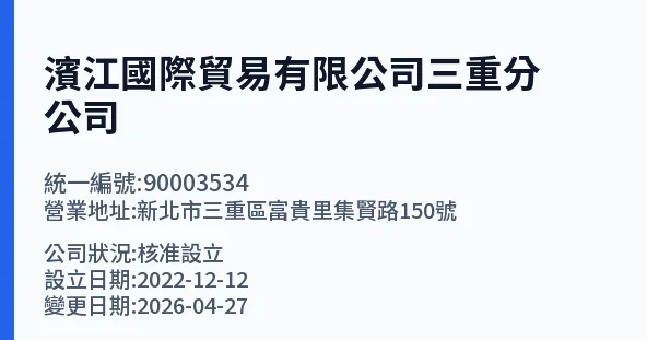 濱江國際貿易有限公司三重分公司的照片-統編 90003534(新北市) 公司登記資料與營業項目詳細圖表