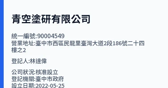 青空塗研有限公司的照片-統編 90004549(臺中市) 公司登記資料與營業項目詳細圖表