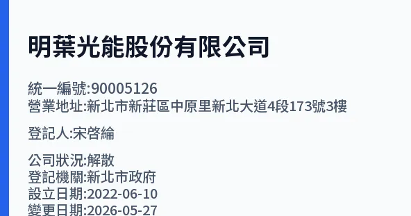 明葉光能股份有限公司的照片-統編 90005126(新北市) 公司登記資料與營業項目詳細圖表