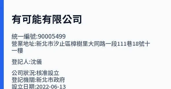 有可能有限公司的照片-統編 90005499(新北市) 公司登記資料與營業項目詳細圖表