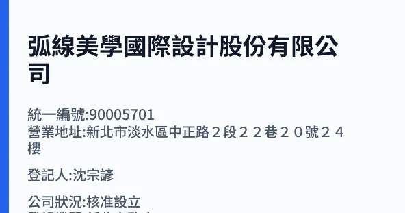 弧線美學國際設計股份有限公司的照片-統編 90005701(新北市) 公司登記資料與營業項目詳細圖表