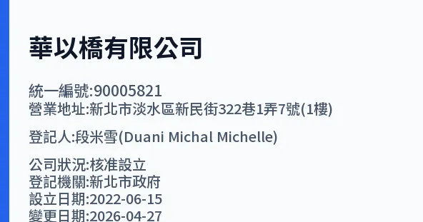 華以橋有限公司的照片-統編 90005821(新北市) 公司登記資料與營業項目詳細圖表