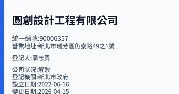 圓創設計工程有限公司的照片-統編 90006357(新北市) 公司登記資料與營業項目詳細圖表