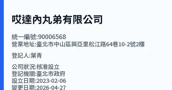 哎達內丸弟有限公司的照片-統編 90006568(臺北市) 公司登記資料與營業項目詳細圖表