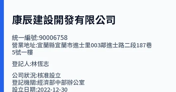 康辰建設開發有限公司的照片-統編 90006758(宜蘭縣) 公司登記資料與營業項目詳細圖表