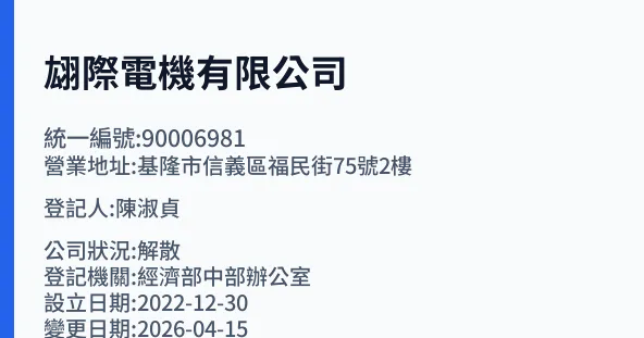翃際電機有限公司的照片-統編 90006981(基隆市) 公司登記資料與營業項目詳細圖表