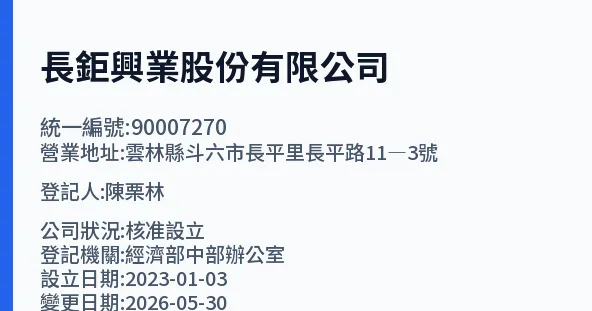 長鉅興業股份有限公司的照片-統編 90007270(雲林縣) 公司登記資料與營業項目詳細圖表
