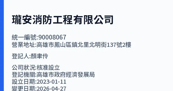 瓏安消防工程有限公司的照片-統編 90008067(高雄市) 公司登記資料與營業項目詳細圖表
