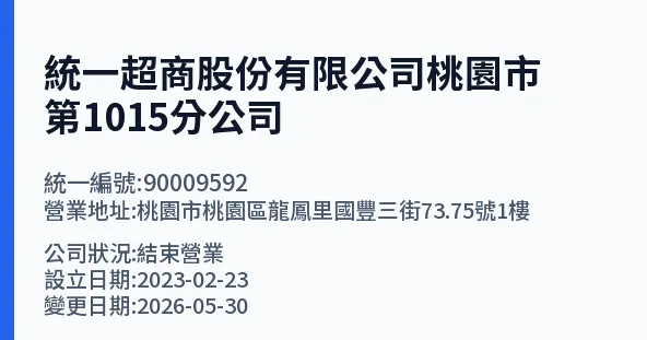 統一超商股份有限公司桃園市第1015分公司的照片-統編 90009592(桃園市) 公司登記資料與營業項目詳細圖表